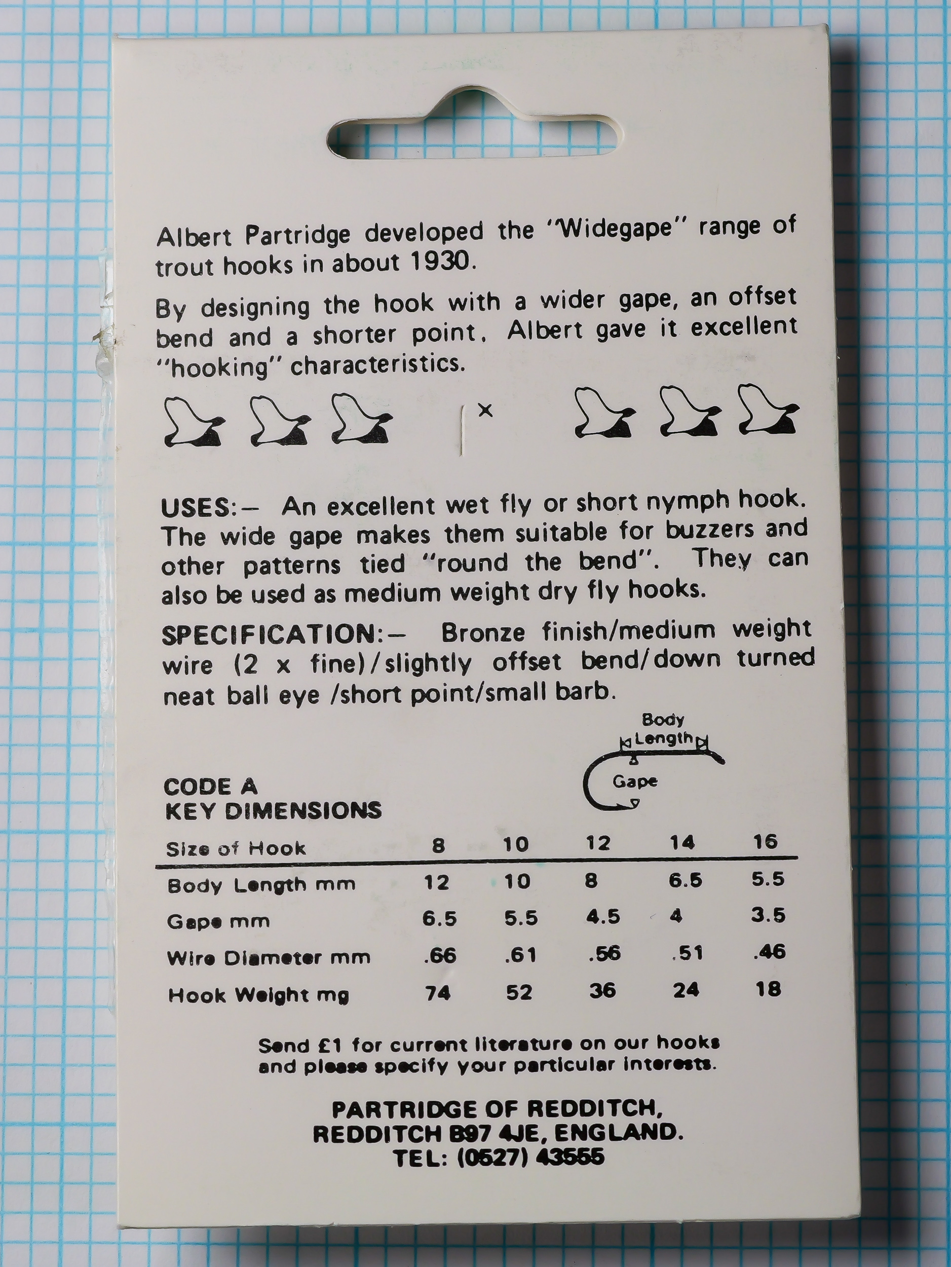 Partridge A Hooks – Albert Partridge Wide Gape Down Eye Hooks – Garren Wood